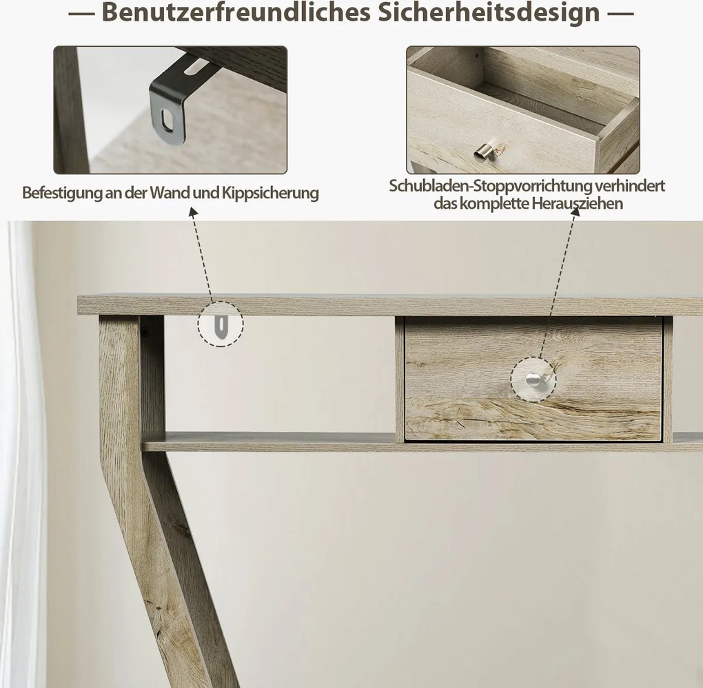 Costway Dřevěný konzolový stůl se zásuvkou a policí – 120 × 30 × 81 cm, šedá