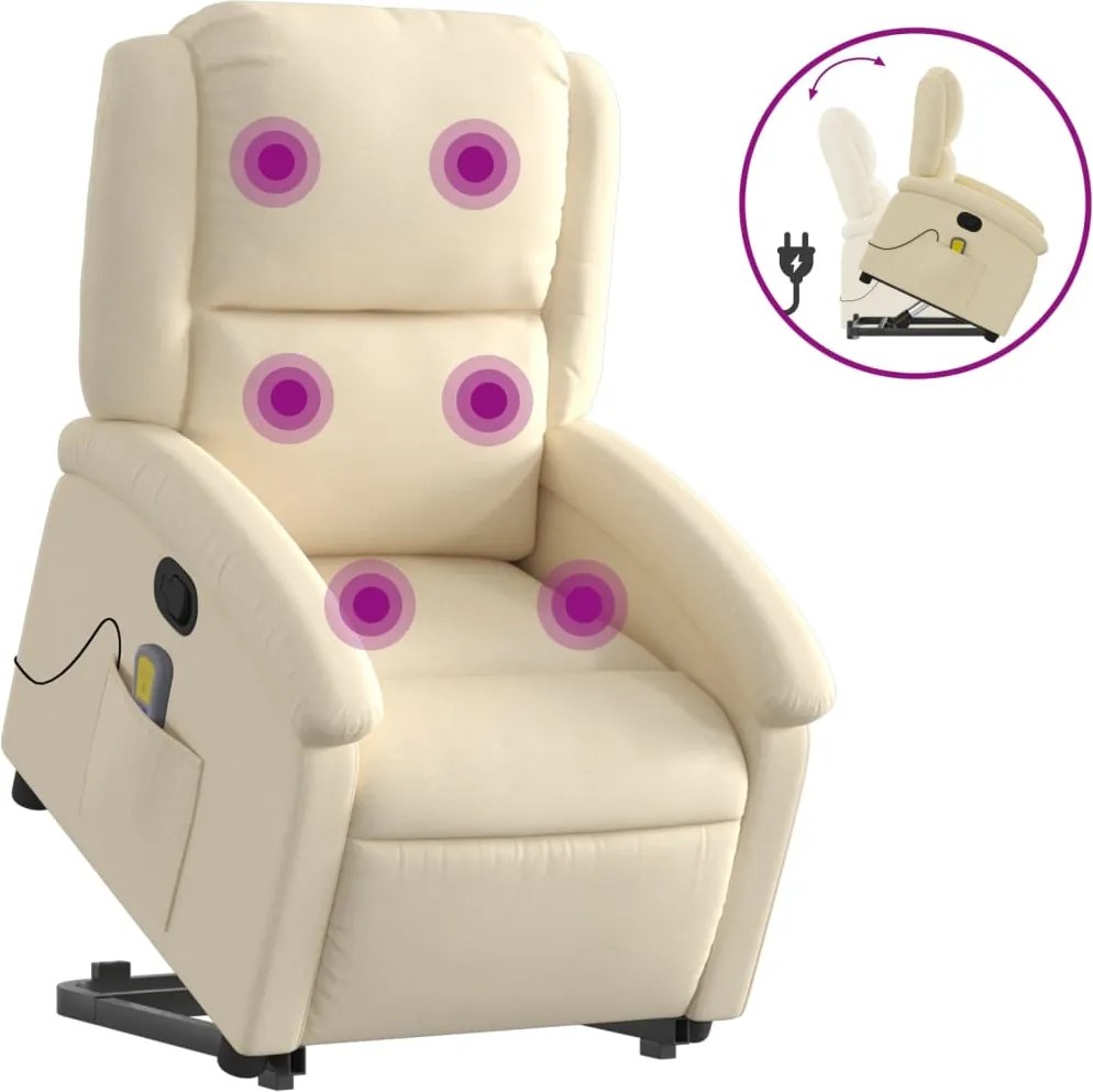 Zvedací masážní polohovací křeslo krémové textil 3204185