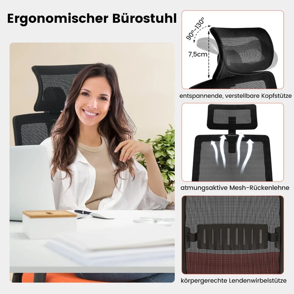 Costway Ergonomická kancelářská židle s opěradlem a bederní opěrkou a pohodlnou