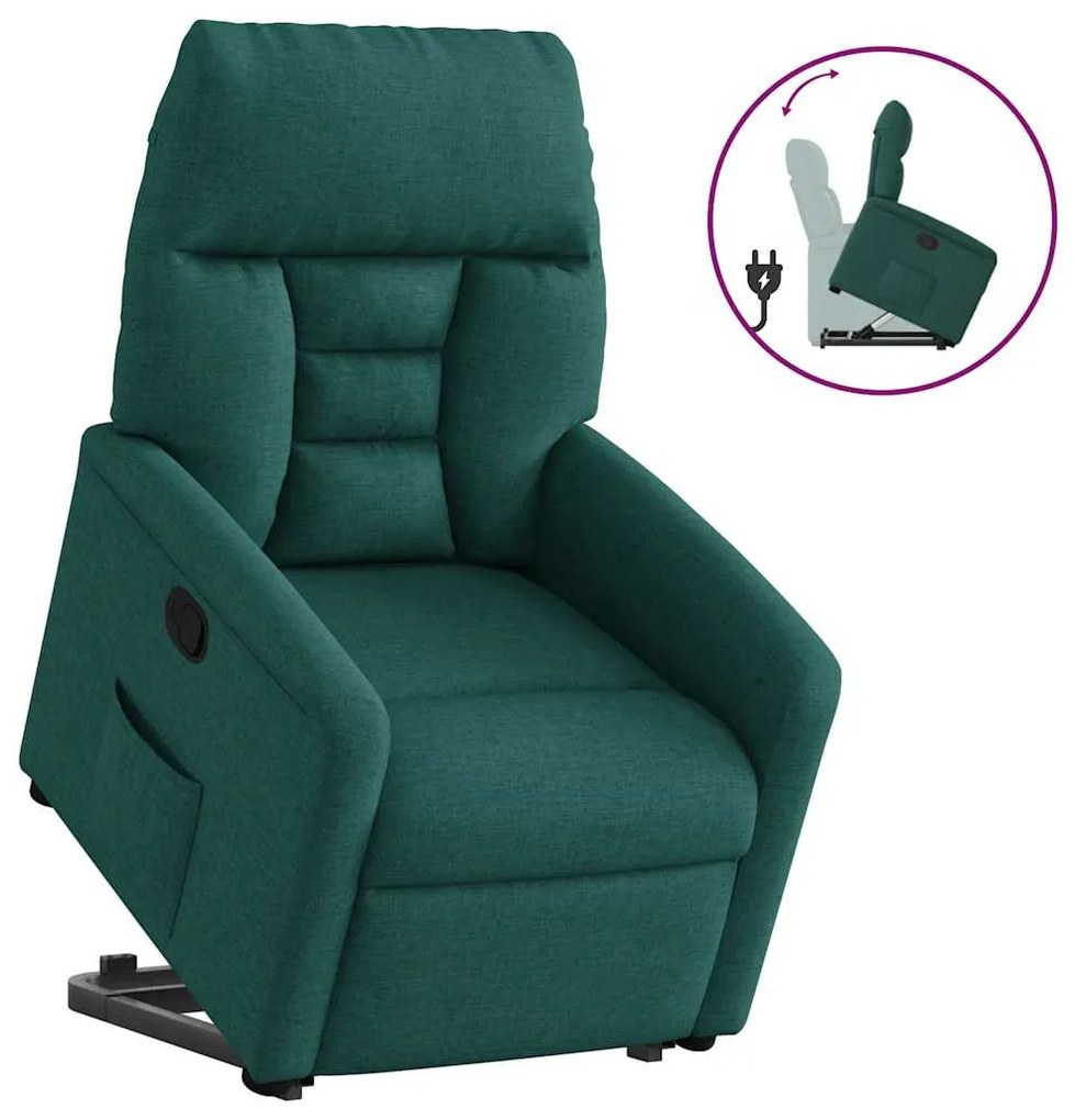 Zvedací polohovací křeslo tmavě zelené textil 3303038