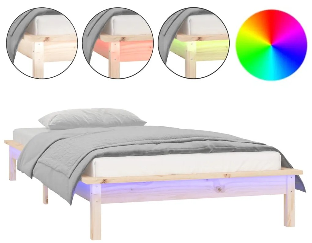 820636 vidaXL Rám postele s LED světlem 90 x 190 cm Single masivní dřevo