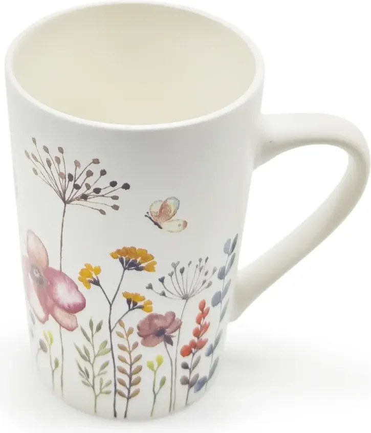 Porcelánový hrnek Růžová louka, 300 ml – pastelový luční motiv v růžových tónech, matný povrch