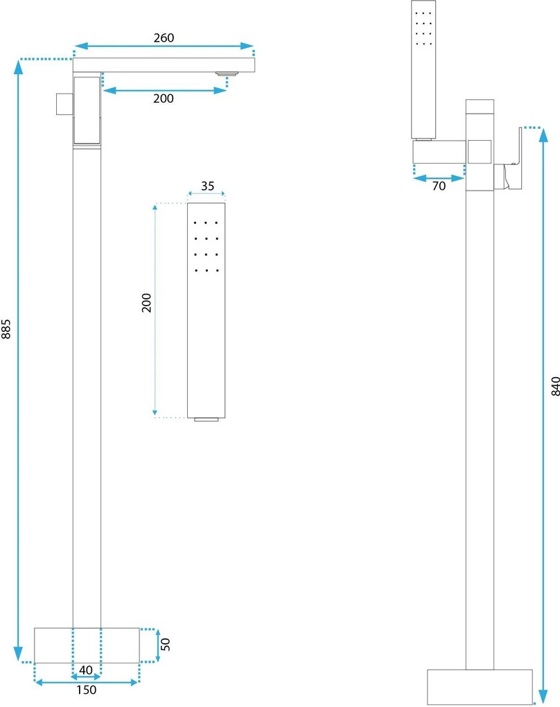 Rea Tery, volně stojící baterie s ruční sprchovou soupravou h-885, zlatá lesklá, REA-B5306