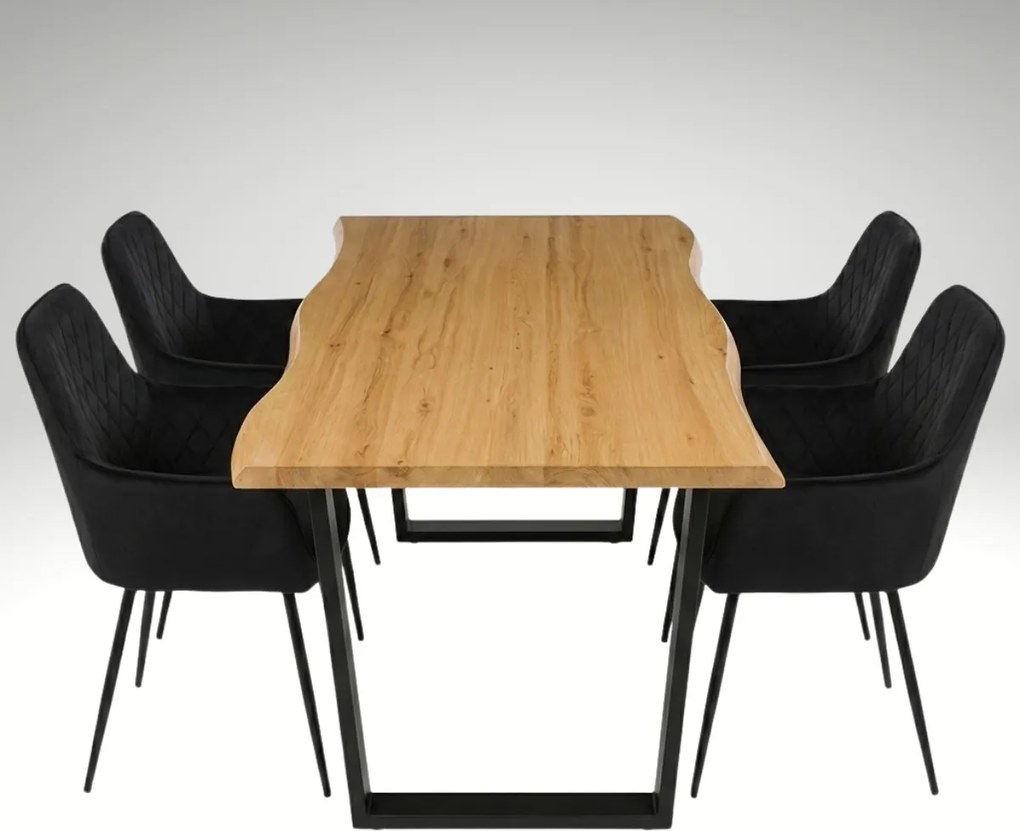 Vikio Jídelní set pro 4 osoby 160x90 cm dub noha U černá židle s područkami VJS166-4C
