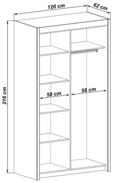 Skříň s posuvnými dveřmi se zrcadlem bílá INOVA 120 cm