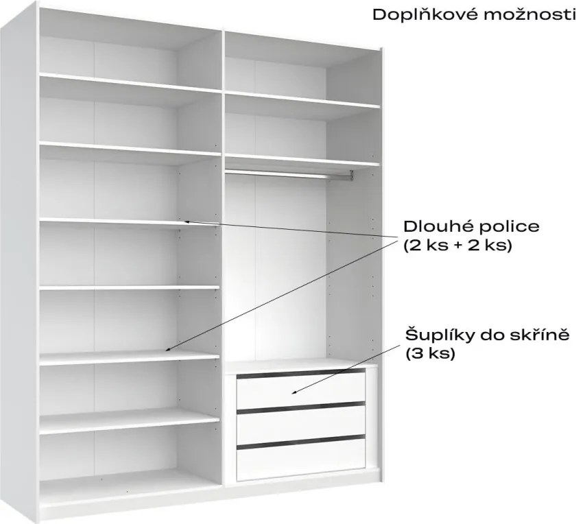 Skříň s posuvnými dveřmi 2,0x2,4m (Dveře Lesklé Bílé), série N Family