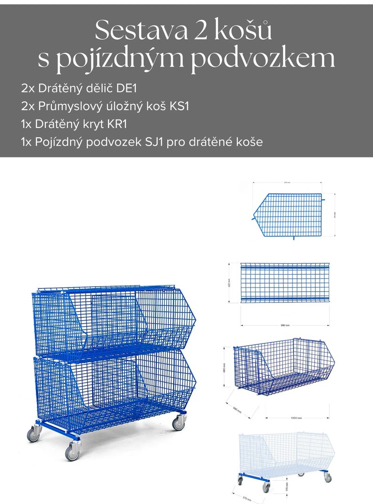 FEROPLAST spol. s.r.o Průmyslový úložný koš KS1, kompletní set 2 košů na kolečkách