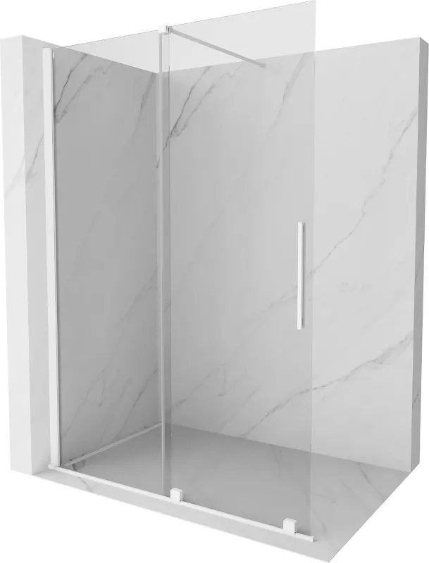 Mexen Velar, posuvné dveře do otvoru typ Walk-In 130 cm, 8mm čiré sklo, bílá, 871-130-000-03-20