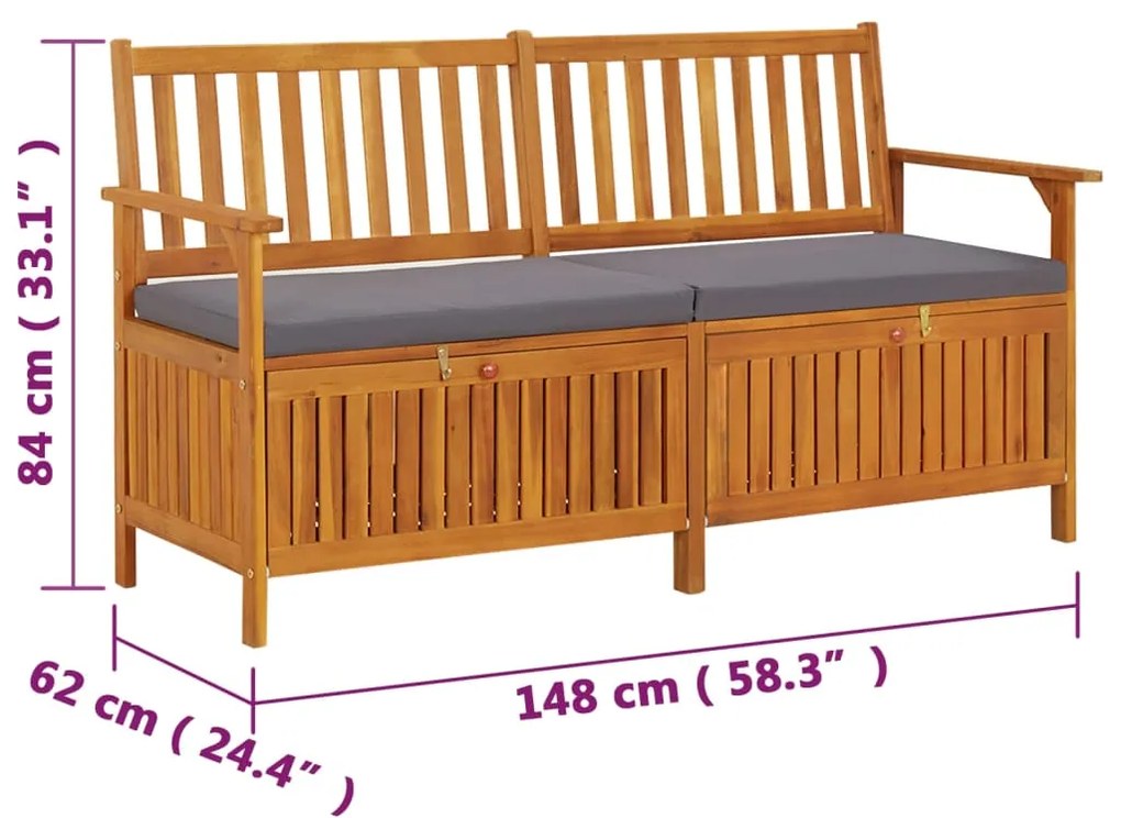 Úložná lavice s poduškou 148 cm masivní akáciové dřevo