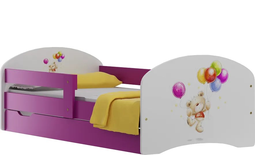 Dětská postel s motivem TEDDY BALOONS  se zábranou Rozměr: 180x90, Matrace: bez matrace, Barevná kombinace: BÍLÁ/ČERVENÁ