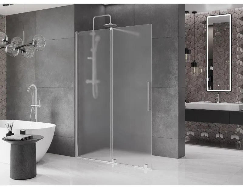 Mexen Velar, sprchová zástěna s posuvnými dveřmi Walk-in 130 x 200 cm, 8mm sklo námraza, chromová, 871-130-000-33-01