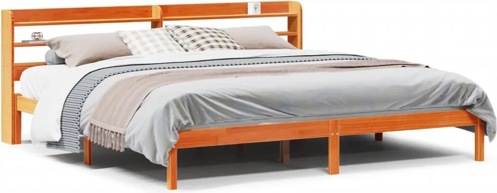 Rám postele s čelem voskově hnědý 200x200 cm masivní borovice 3306563