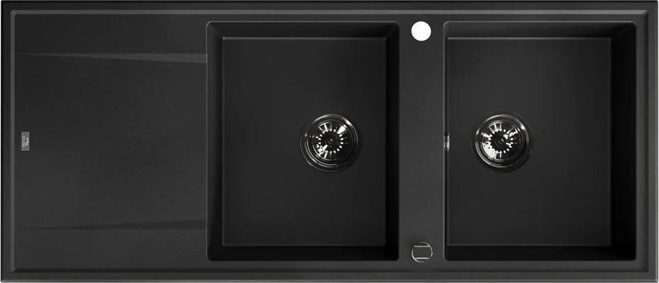 Laveo Megalo, 2-komorový granitový dřez 1160x500x185 mm s dlouhým odkapávačem, černá, LAV-SBE_721T