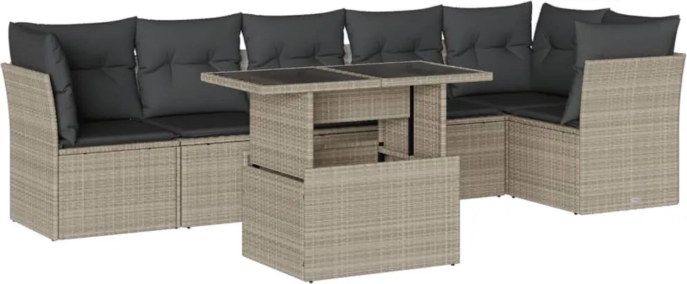 7dílná zahradní sedací souprava a podušky světle šedá polyratan 3266602