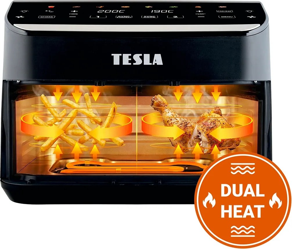 TESLA AirCook DualHeat QD464 XXL - multifunkční duální digitální horkovzdušná fritéza