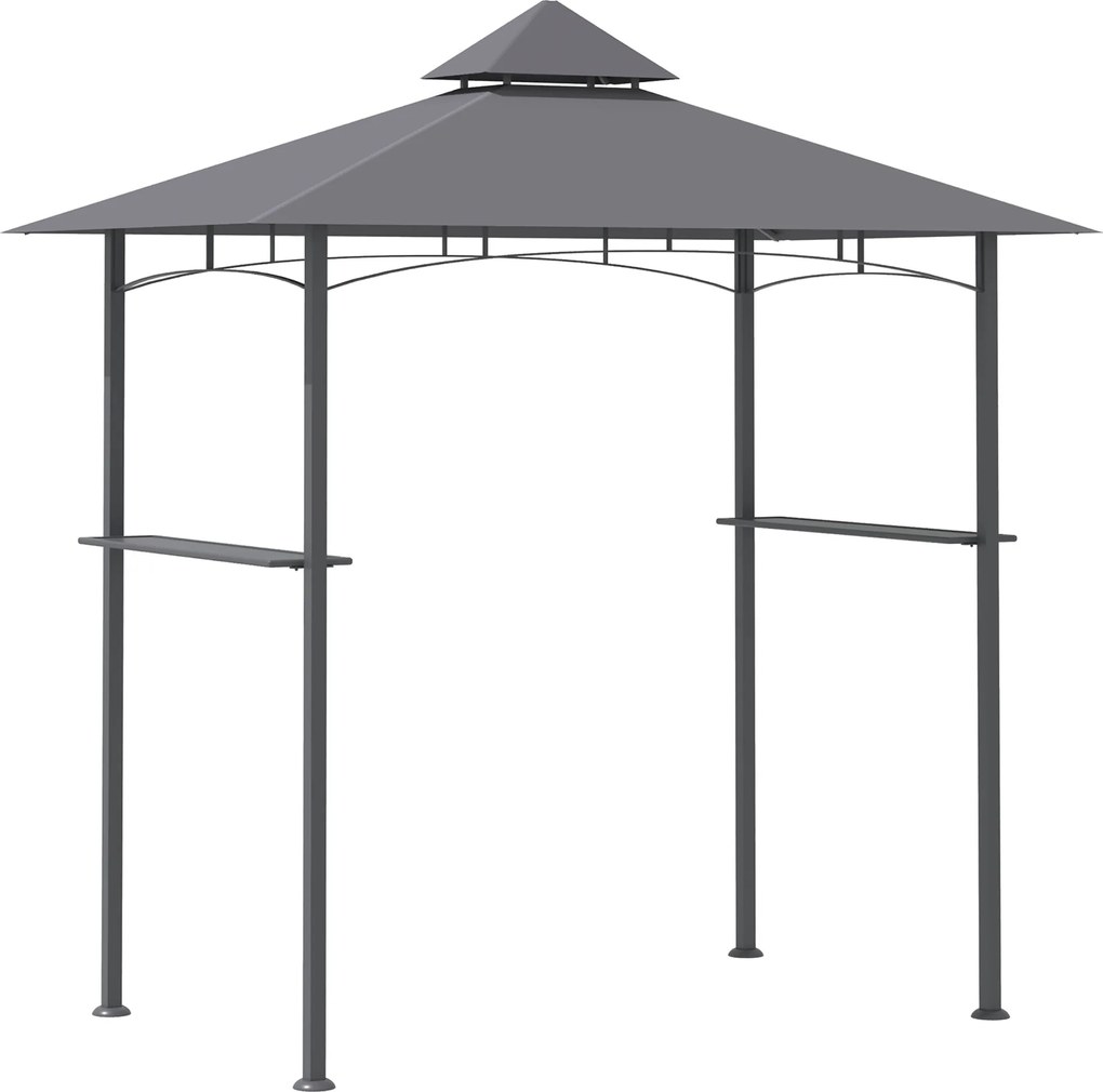 Grilovací altán Outsunny Zahradní stan s policemi Ohniodolná dvojitá střecha Šedý 245 x 148 x 252 cm | Aosom