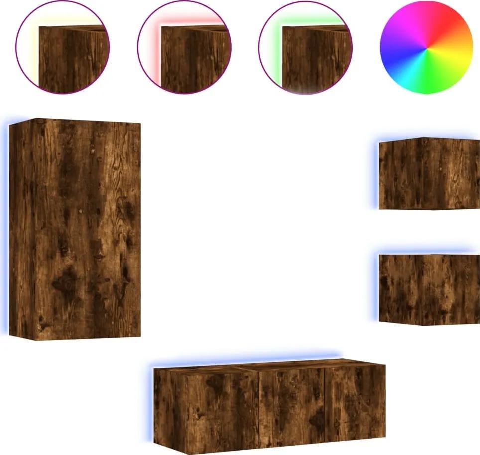 vidaXL 5dílná obývací stěna s LED kompozitní dřevo [3216829] Barva: hnědý dub