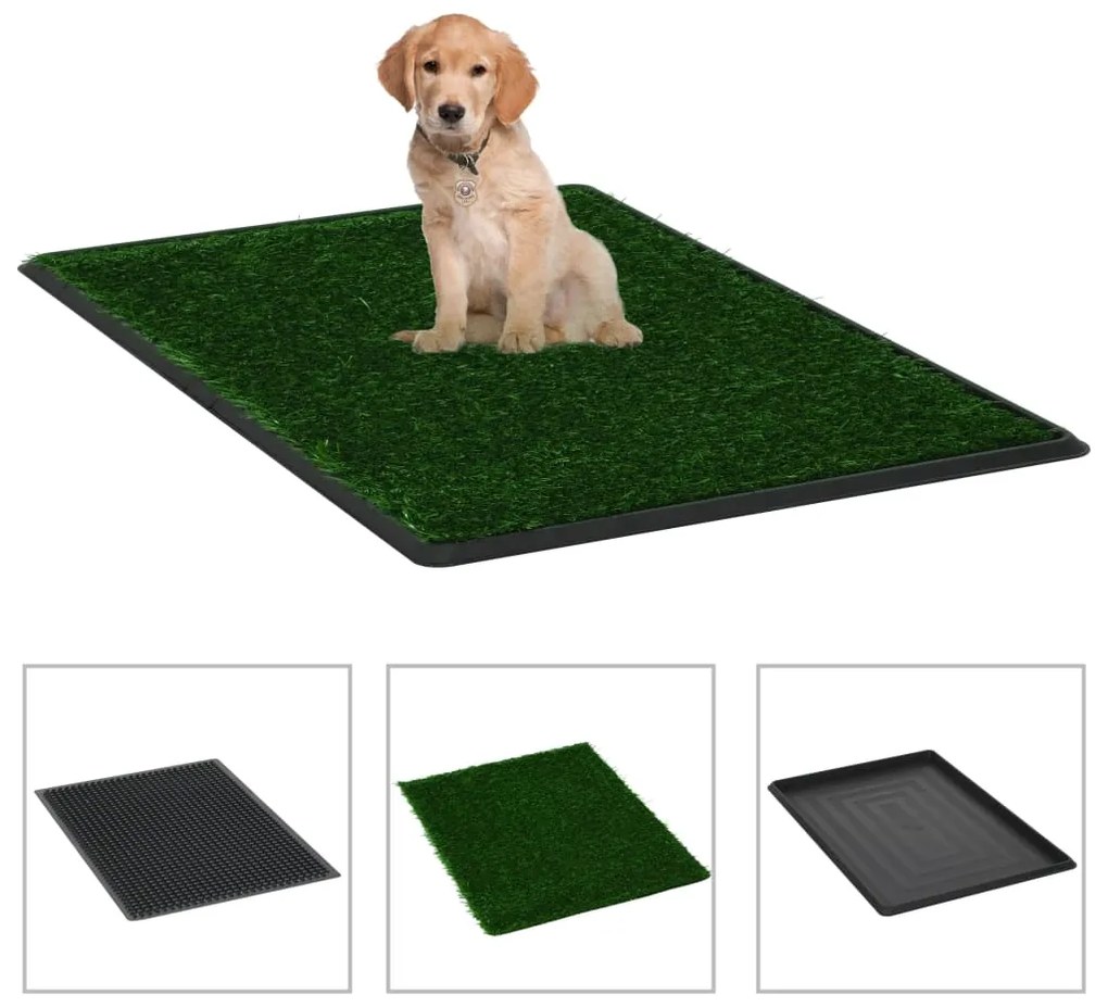 170770 vidaXL Toaleta pro psy 2 ks s nádobou a umělou trávou zelené 76x51x3cm