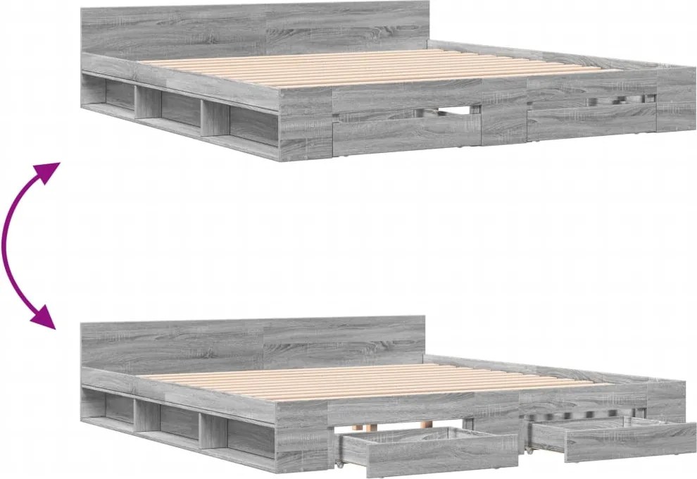 Rám postele se zásuvkami šedý sonoma 200 x 200 cm kompozit 3280725