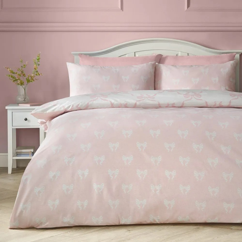 Růžové povlečení na jednolůžko 135x200 cm Pretty Bows – Catherine Lansfield