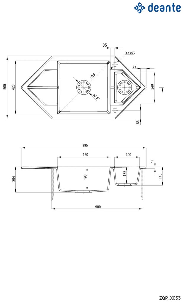 Deante Hexon, 1,5-komorový granitový dřez 995x500x204 mm, šedá metalíza, DEA-ZQP_S653