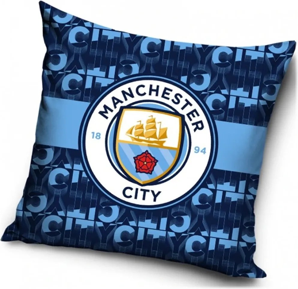 Velurový polštář Manchester City FC - motiv Letters - 40 x 40 cm