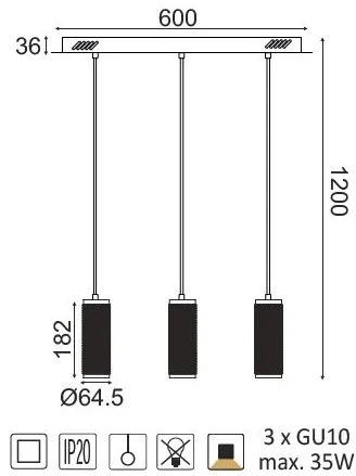 ACA DECOR Závěsné svítidlo MEGATRON1 max. 3x35W/GU10/230V/IP20