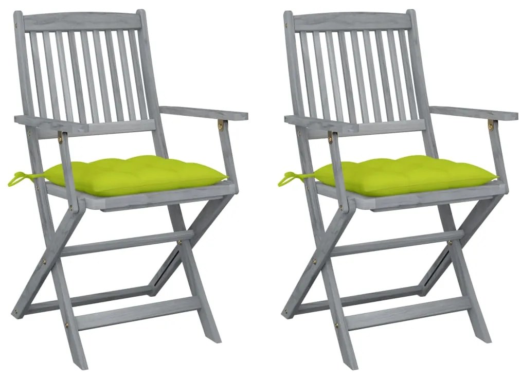 3064508 vidaXL Skládací zahradní židle s poduškami 2 ks masivní akáciové dřevo