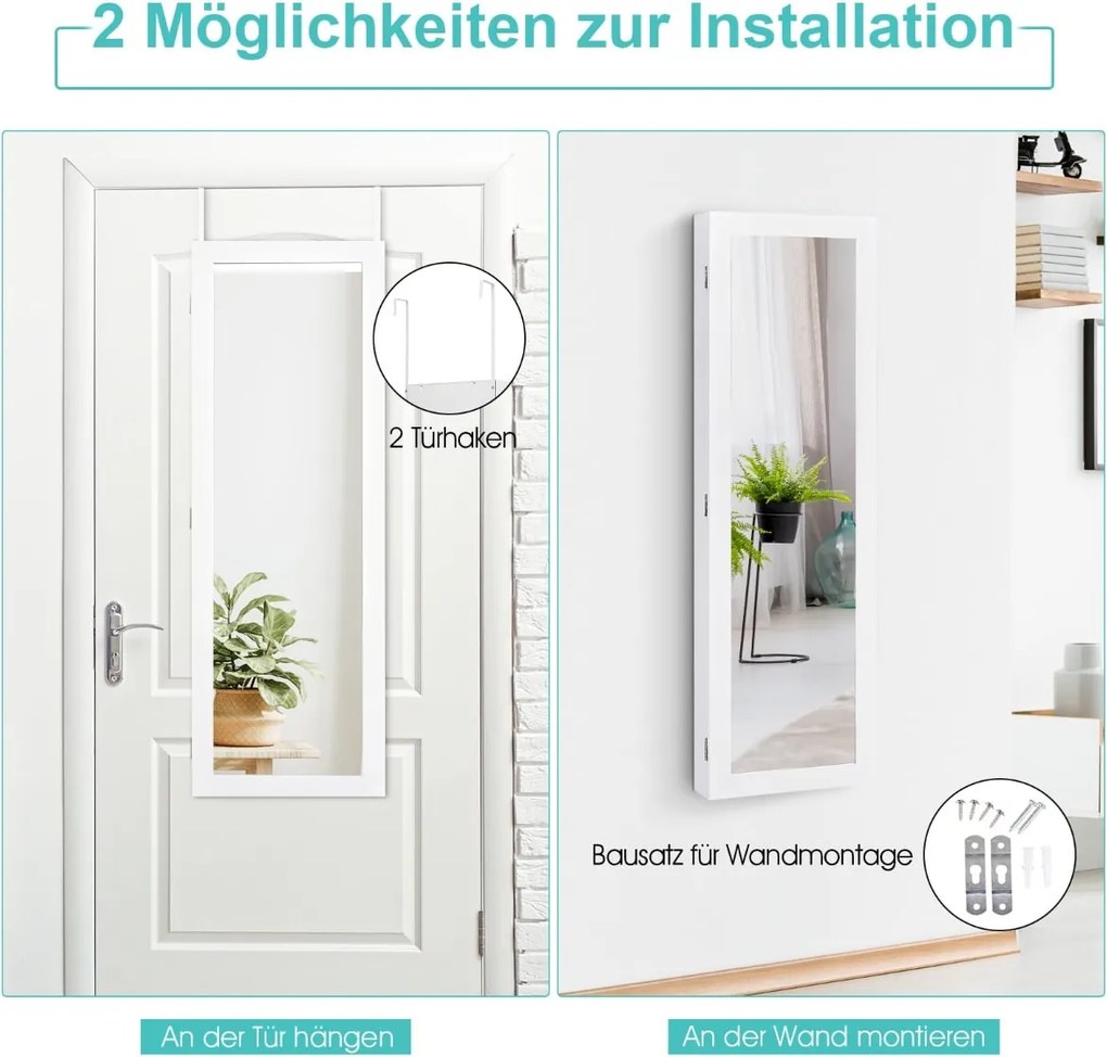 Costway Zrcadlová šperkovnice se zrcadlem po celé délce – 31,5 × 8,5 × 110 cm