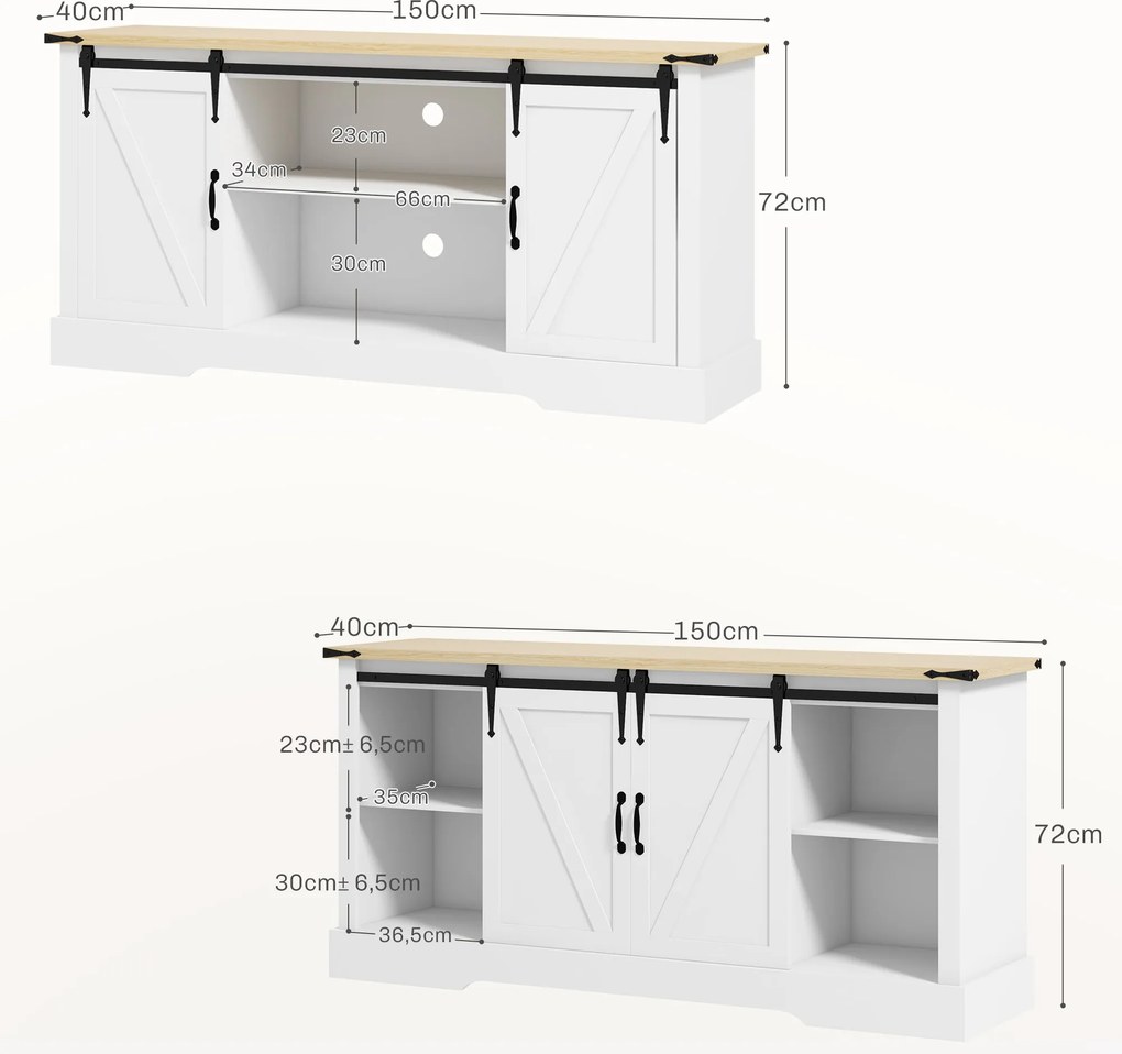 HOMCOM Příborník, úložný kabinet s 2 posuvnými dveřmi a nastavitelnými policemi, do obývacího pokoje, jídelny, chodby, 150 x 40 x 72 cm, dřevo, bílý …