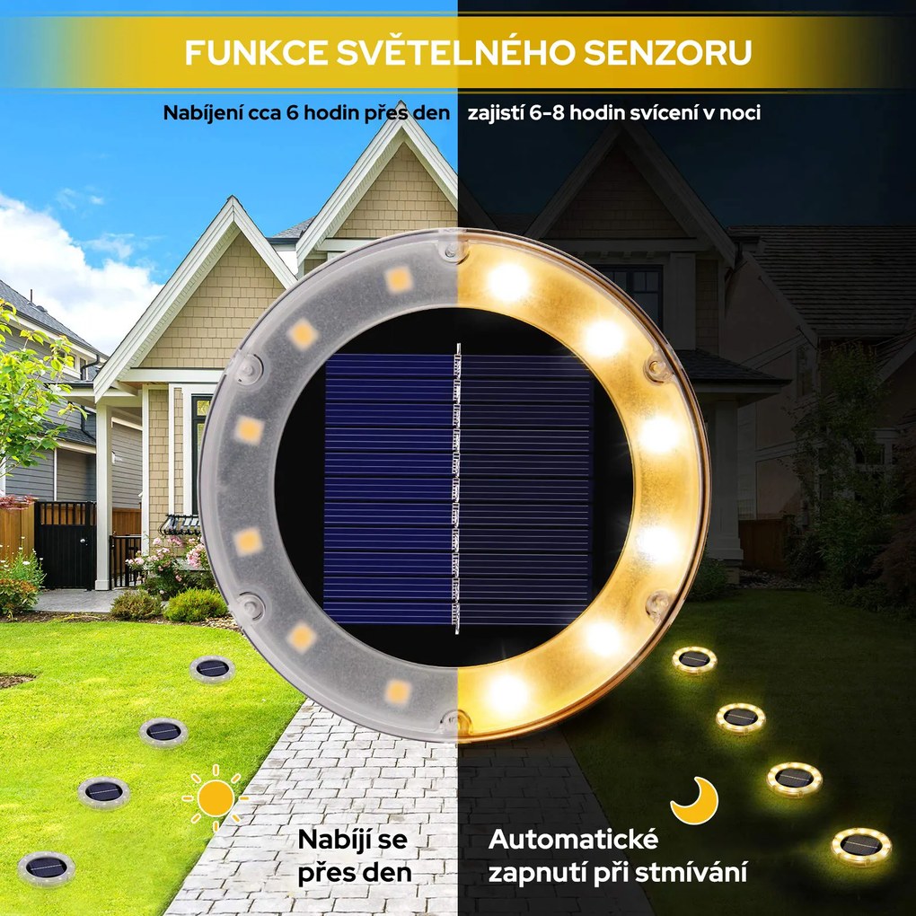 Bezdoteku LEDsolar venkovní světlo k zapíchnutí do země ABS 4 ks, 12 LED, bezdrátové, iPRO, 1W, teplá barva