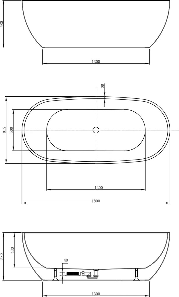Aqualine, DOURO volně stojící vana 180x80 cm, bílá, E1880