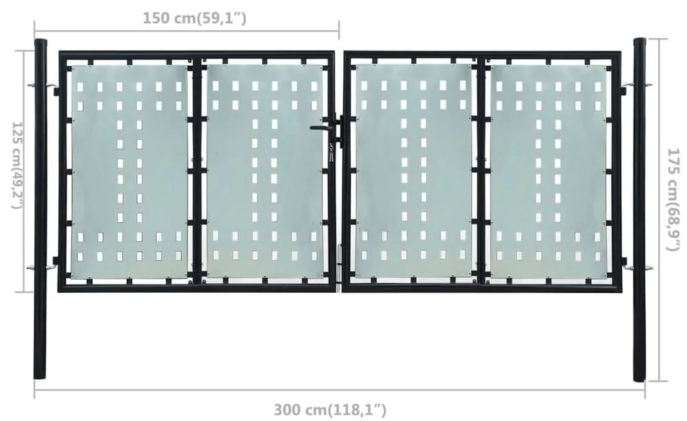 vidaXL Marketos Černá jednokřídlá plotová branka 300 x 125 cm
