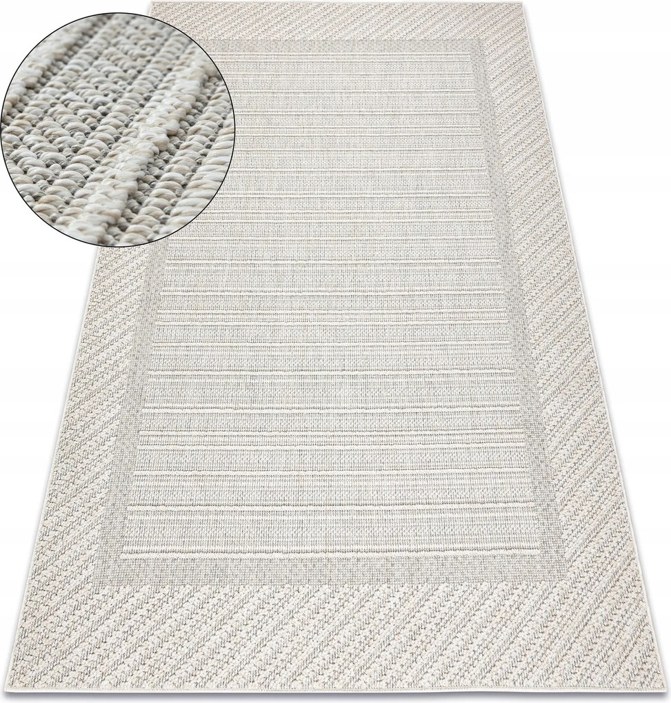 Koberec Plochý Tkaný Jersey Rámeček šedý sisal outdoor smyčka 180x270 cm