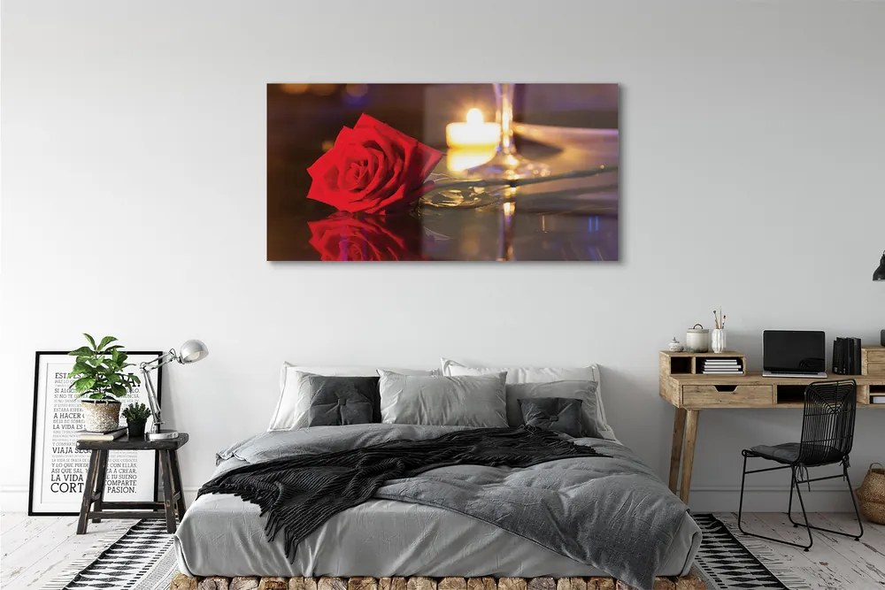 akrylový obraz Rose svíčka sklo 140x70 cm