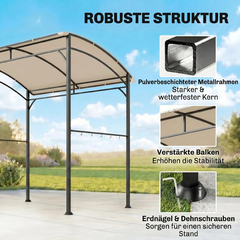 Outsunny altán na grilování Zahradní altán se stříškou na grilování odolnou proti UV záření, ocelový rám a háčky, polyester, béžová barva, 215x150x22…