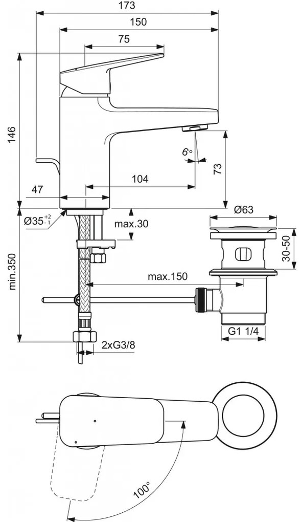 Ideal Standard Ceraplan - Umyvadlová baterie s BlueStart s kovovou odtokovou garniturou, chrom BD215AA