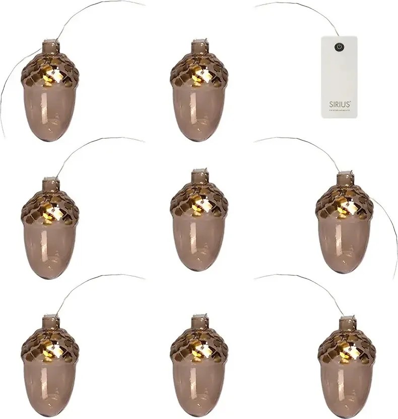 LED svítící žaludy na řetězu, 8 kusů, délka 1,3 m, zlatá