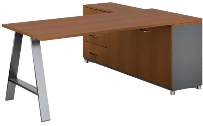 B2B Partner Rohový kancelářský psací stůl PRIMO STUDIO, skříňka vlevo, 1800 x 800 mm, šedá / třešeň