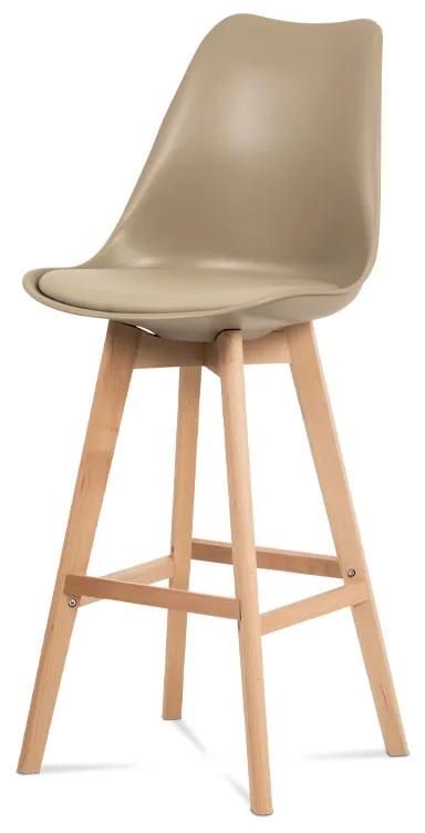 Barová židle CTB-801 CAP plast a ekokůže cappuccino, podnož masiv buk