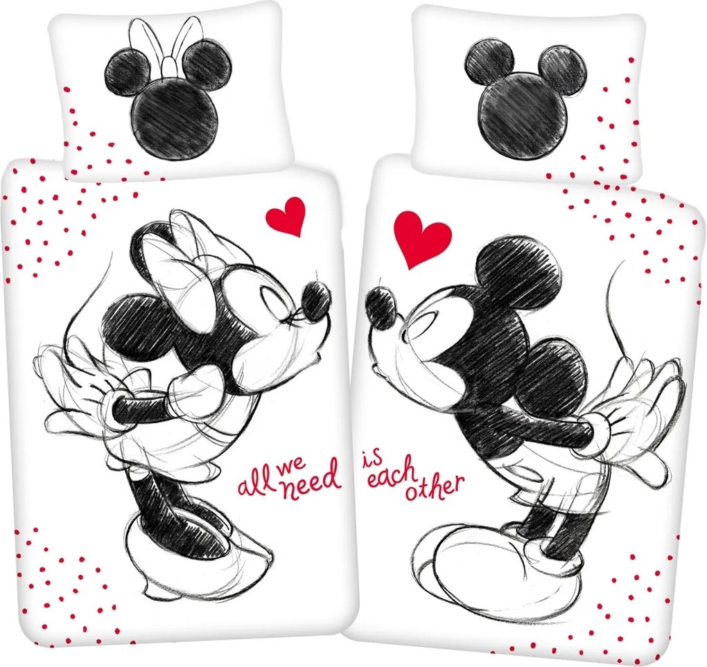 Jerry Fabrics Dětské bavlněné povlečení Mickey a Minnie "All we need", 140 x 200 cm, 70 x 90 cm