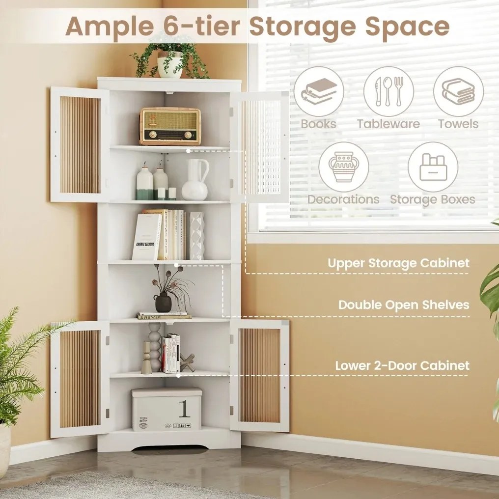 Costway Rohová skříňka s policemi bílá, 170 x 35 x 60 cm JV12319WH