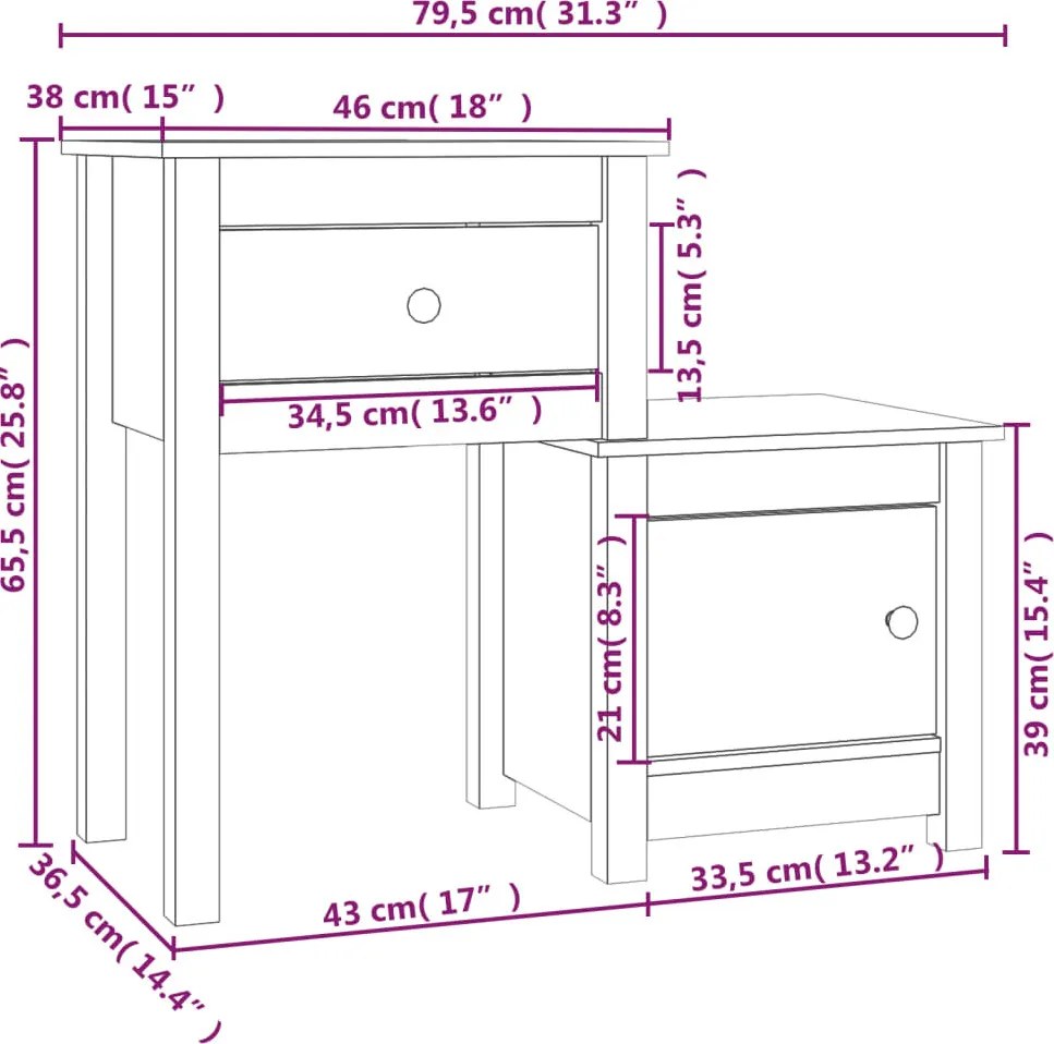 vidaXL Noční stolek 79,5 x 38 x 65,5 cm masivní borové dřevo [814539] Barva: Bílá