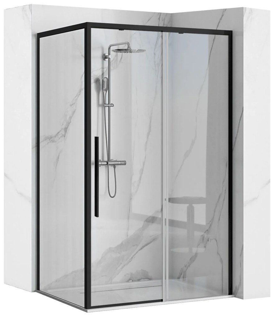 Čtvercový sprchový kout REA SOLAR 90x90 cm, černý matný/transparent + vanička Savoy černá