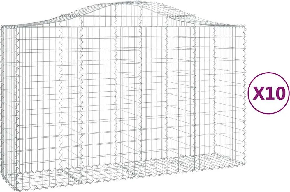 Klenuté gabionové koše 10ks 200x50x120/140cm pozinkované železo 3145669