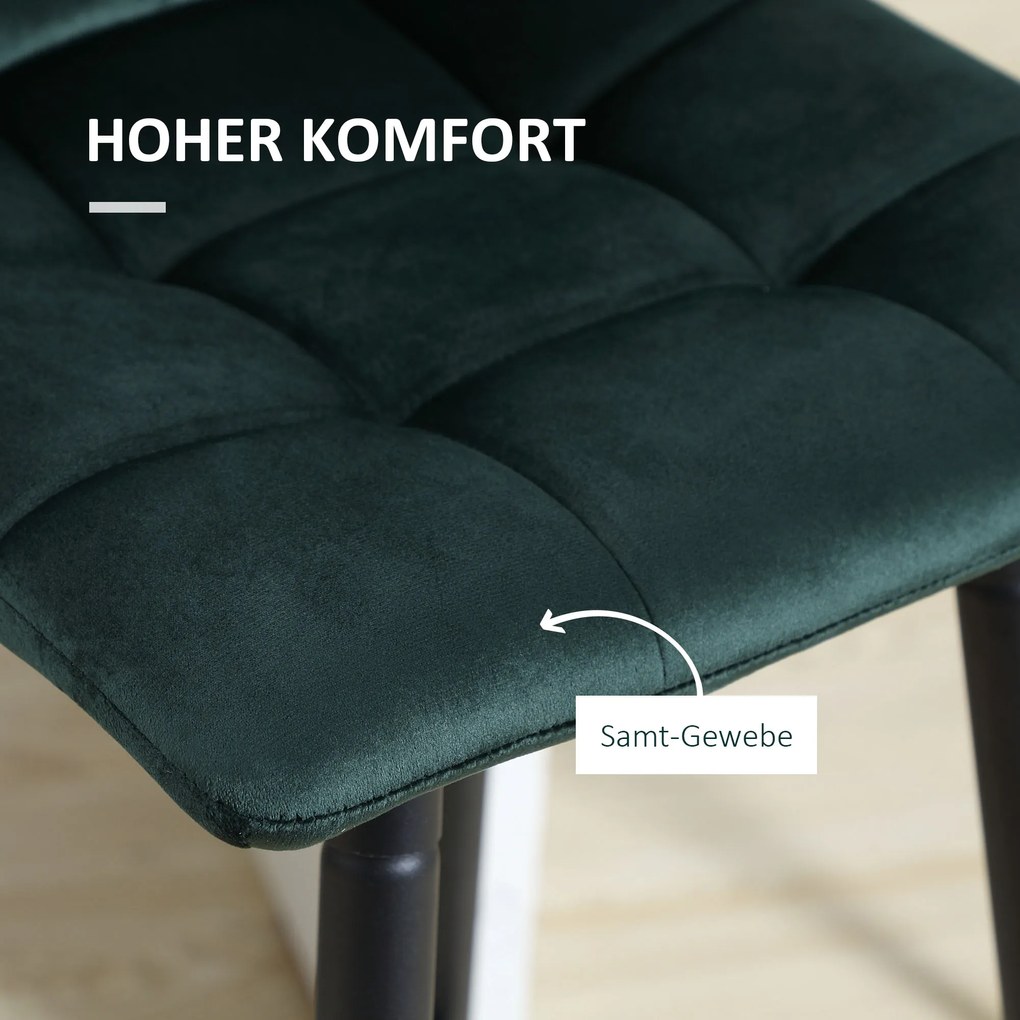 HOMCOM Barová židle kuchyňská sada 2 kusů s protiskluzovými kryty nohou, moderní design, ocelové nohy, sametový potah do 120 kg, 42 x 47 x 105 cm, ze…