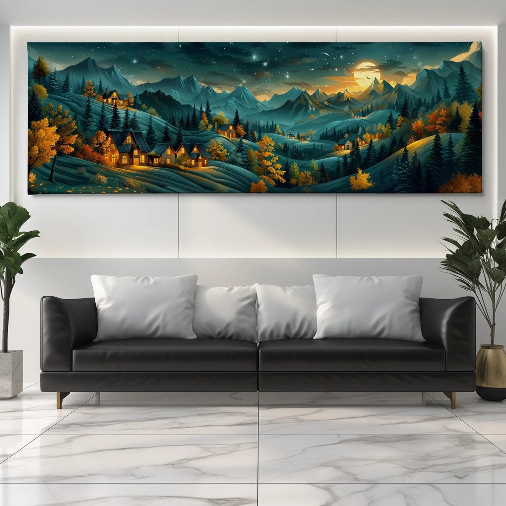 Obraz na plátně - Tajemný úplněk nad Firenzem FeelHappy.cz Velikost obrazu (šířka x výška): 150 x 50 cm