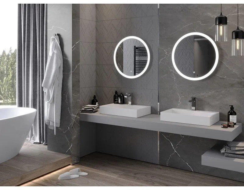 Mexen Oro, kulaté LED podsvícené koupelnové zrcadlo 60 cm, 6000K, topná podložka proti zamlžování, 9824-060-060-611-00