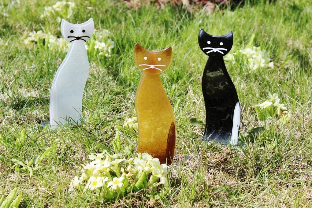 BDK-GLASS Skleněná dekorativní kočka stojící - ambrová