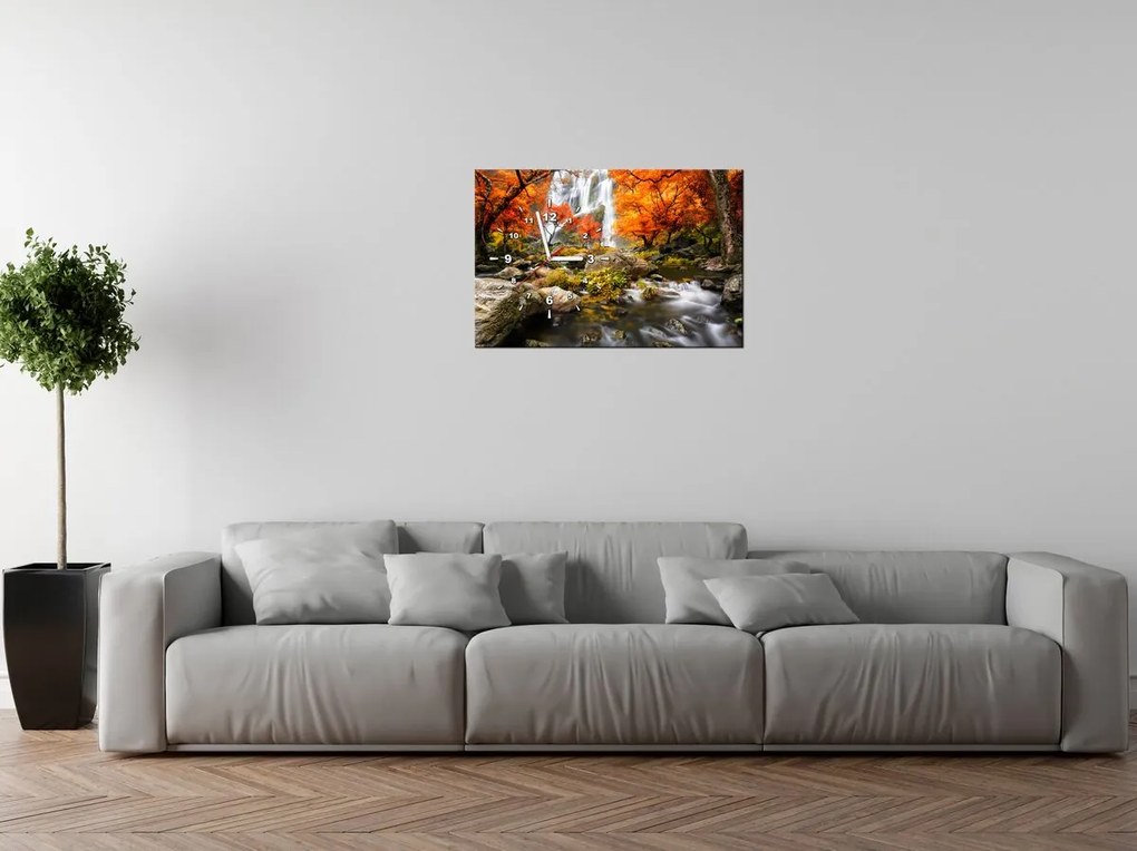 Gario Obraz s hodinami Podzimní vodopád Rozměry: 100 x 40 cm